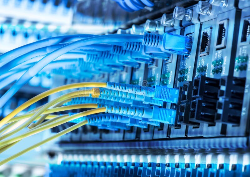 Fiber Optic Cables Connected To an Optic Ports and Cable Stock Image ...