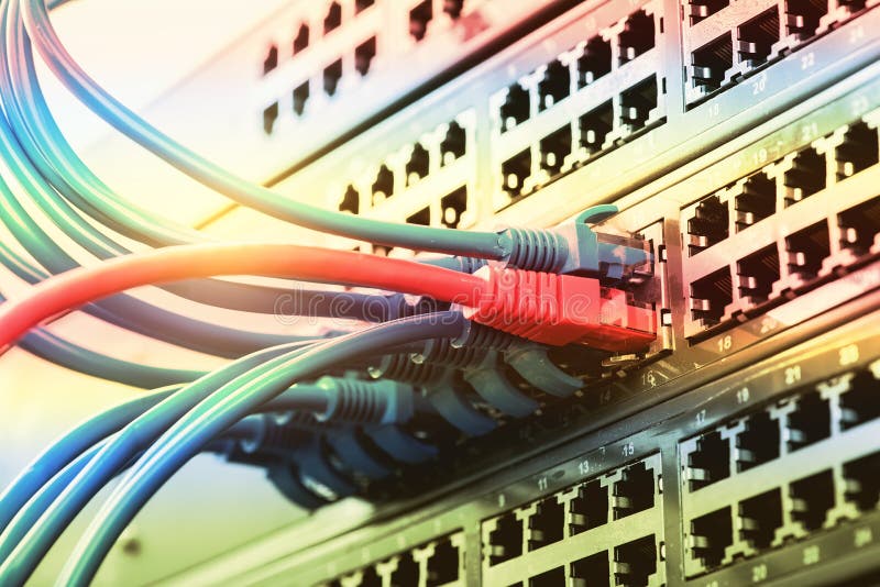 Fiber Optic Cables Connected To an Optic Ports and Cable Stock Photo ...