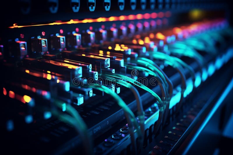 Fiber Optic Cables Connected To an Optic Ports in Data Centere Ai ...