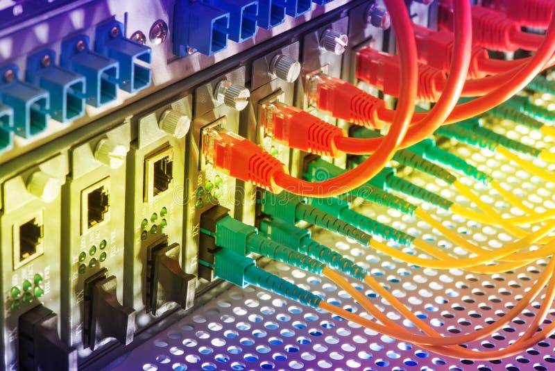 Fiber Optic Cables Connected To an Optic Ports Stock Image - Image of ...