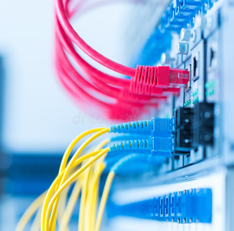 Fiber Optic Cables Connected To an Optic Ports Stock Image - Image of ...