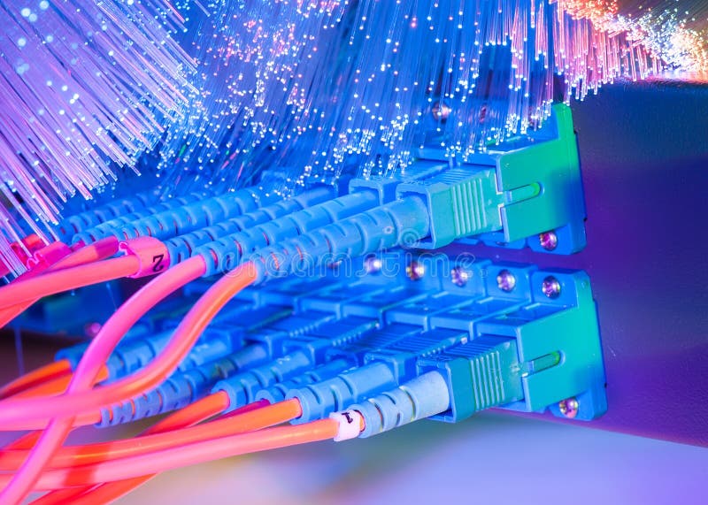 Fiber Optic Cables Connected To an Optic Ports Stock Image - Image of ...