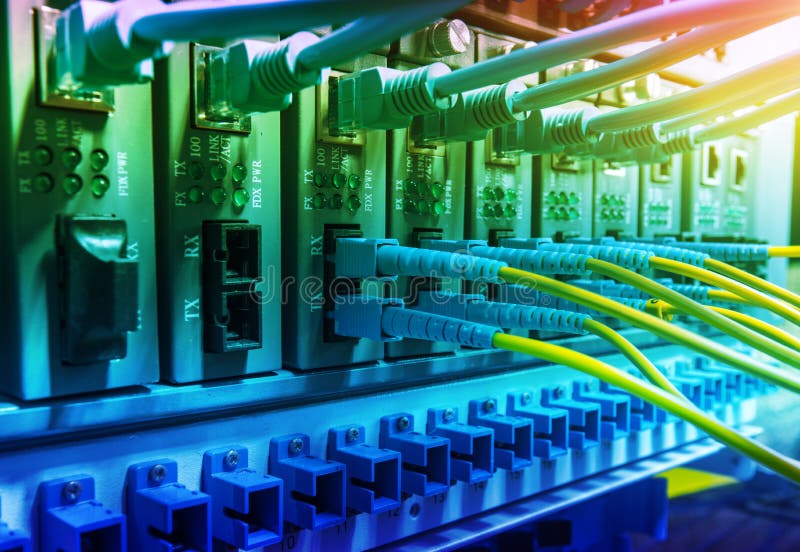 Fiber Optic Cables Connected To an Optic Ports Stock Image - Image of ...