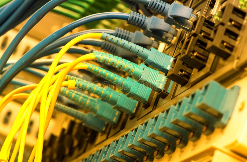 Fiber Optic Cables Connected To an Optic Ports Stock Photo - Image of ...