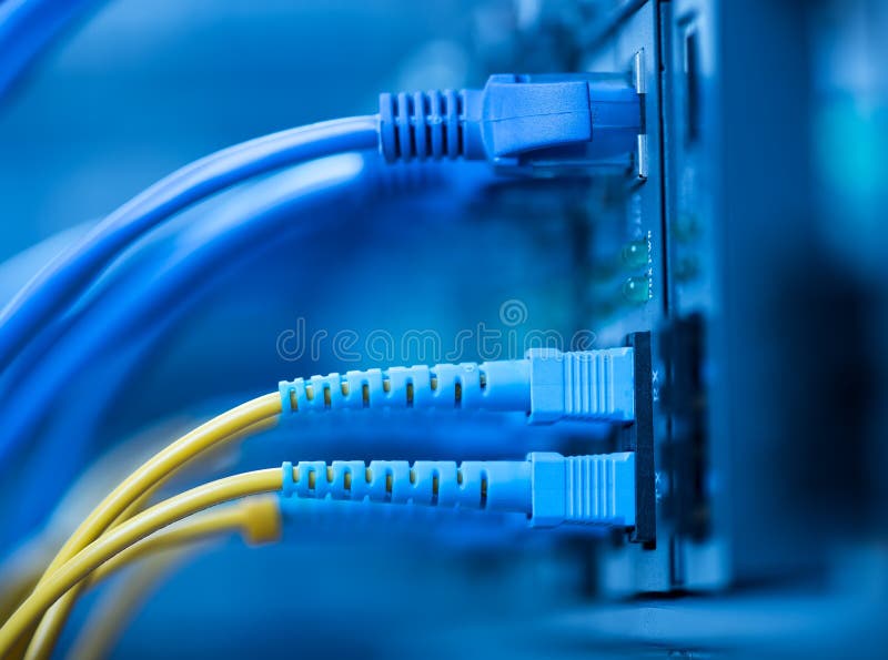 Fiber Optic Cables Connected To an Optic Ports Stock Photo - Image of ...