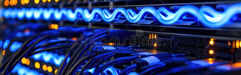 Fiber Optic Cables Connected To an Optic Ports in Data Center. Stock ...