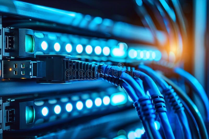 Fiber Optic Cables Connected To an Optic Ports in Data Center Stock ...