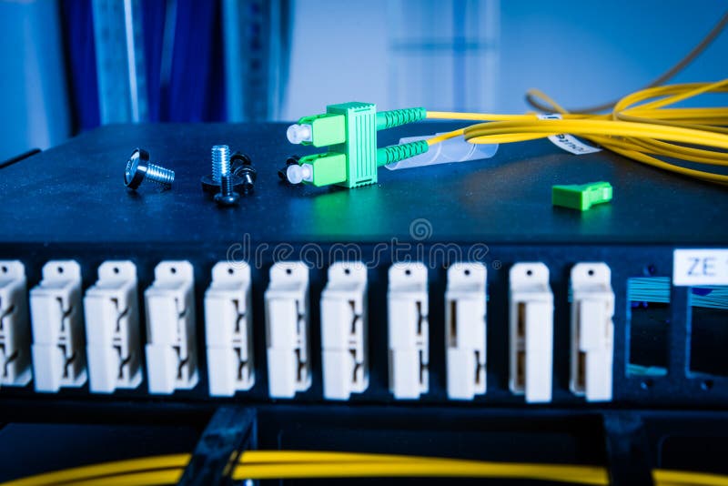 Fiber Optic Cables Connected To an Optic Ports Stock Photo - Image of ...