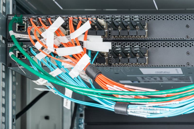 Fiber Optic Cables Connected To an Optic Ports Stock Image - Image of ...