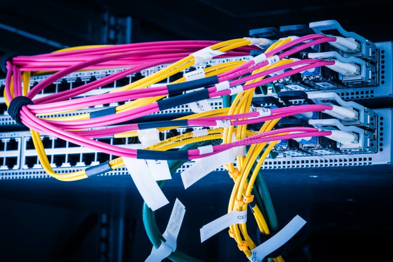 Fiber Optic Cables Connected To an Optic Ports Stock Image - Image of ...
