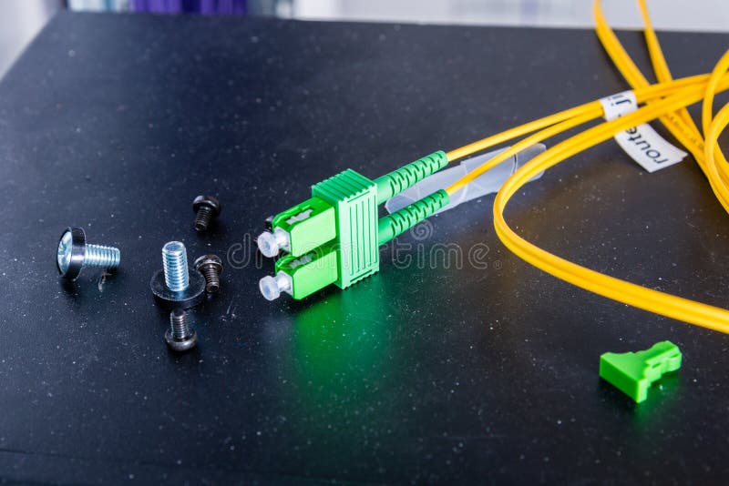 Fiber Optic Cables Connected To an Optic Ports Stock Photo - Image of ...