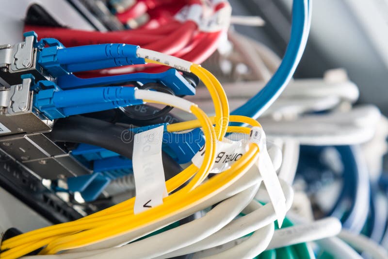 Fiber Optic Cables Connected To an Optic Ports Stock Photo - Image of ...