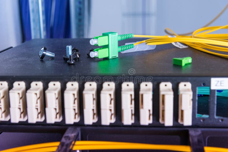 Fiber Optic Cables Connected To an Optic Ports Stock Photo - Image of ...