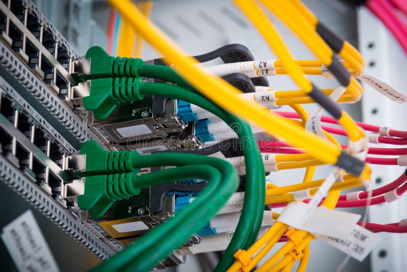 Fiber Optic Cables Connected To Optic Ports, Network Cables Conn Stock ...