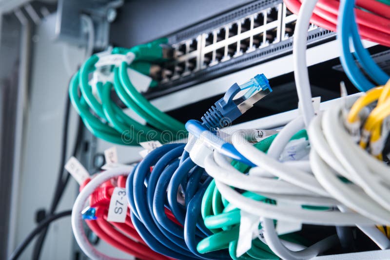 Fiber Optic Cables Connected To Optic Ports, Network Cables Conn Stock ...