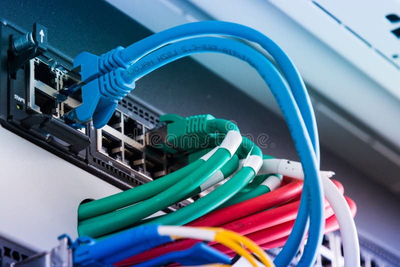 Fiber Optic Cables Connected To Optic Ports, Network Cables Conn Stock ...
