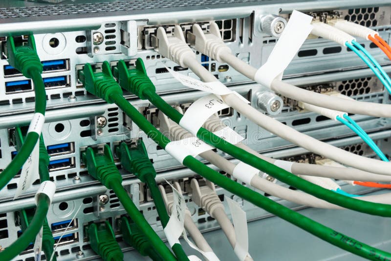 Fiber Optic Cables Connected To Optic Ports, Network Cables Conn Stock ...