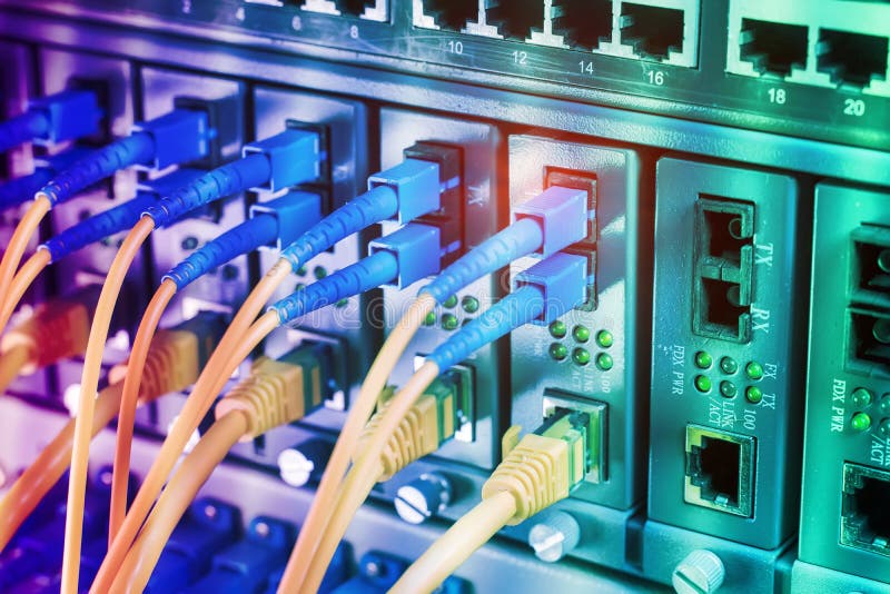 Fiber Optic Cables Connected To An Optic Ports Stock Photo - Image of ...