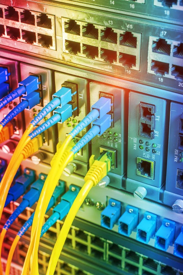 Fiber Optic Cables Connected To an Optic Ports Stock Photo - Image of ...