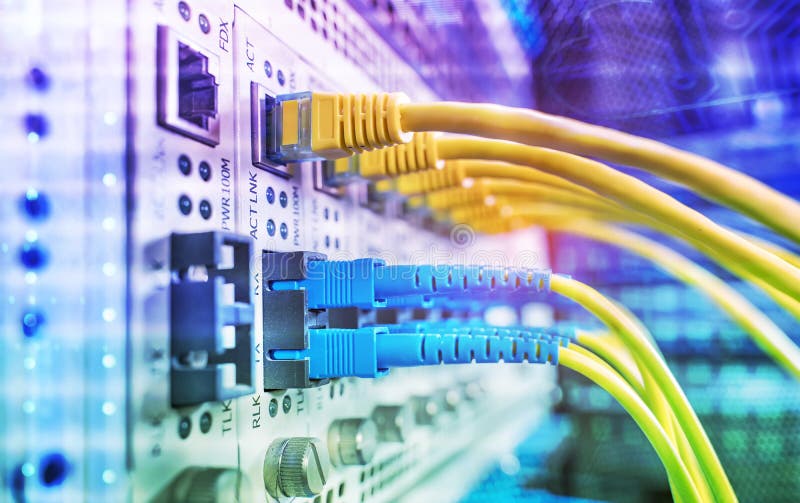 Fiber Optic Cables Connected To an Optic Ports Stock Image - Image of ...
