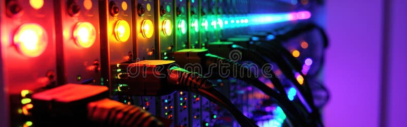 Fiber Optic Cables Connected To Servers in a Data Center. Banner Stock ...