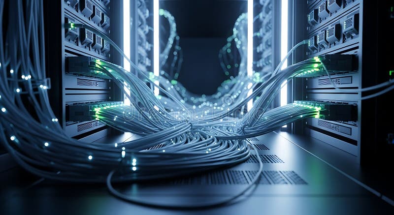 Fiber Optic Cables in a Data Center Stock Illustration - Illustration ...