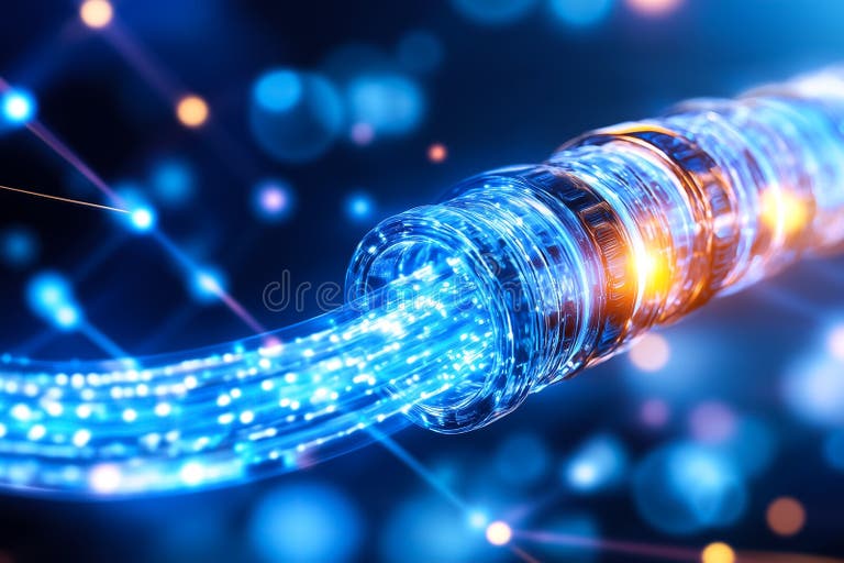 Fiber Optic Cables Emit a Glowing Blue Light, Showcasing Advanced ...
