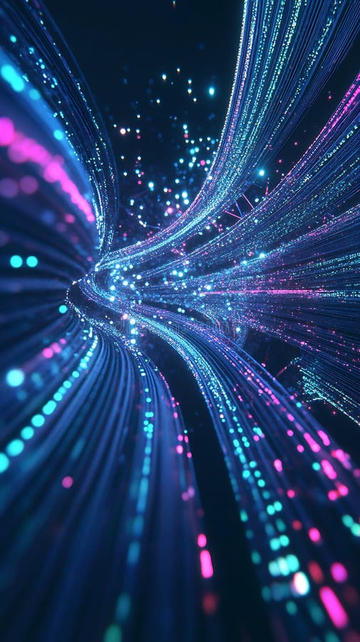 Fiber Optic Cables Forming Tunnel with Blue and Pink Light Effects ...