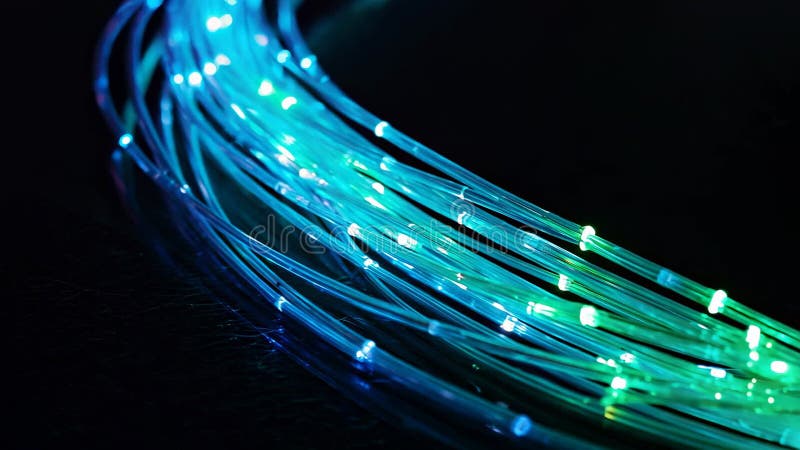 Illuminated Fiber Optic Cables Displaying Blue and Green Light ...