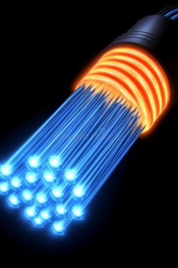 Fiber Optic Cables, Glowing Blue and Orange Lights, High Speed Internet ...