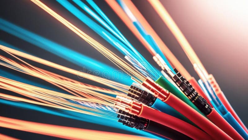 Fiber Optic Cables with Glowing Signals Create Vibrant Tech Driven ...