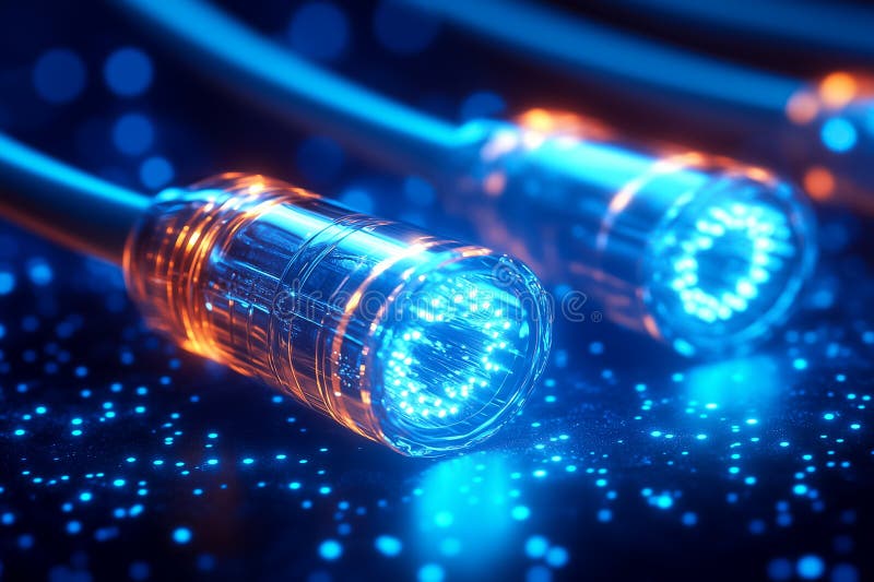 The Fiber Optic Cables Illuminate with Blue Light, Highlighting Their ...