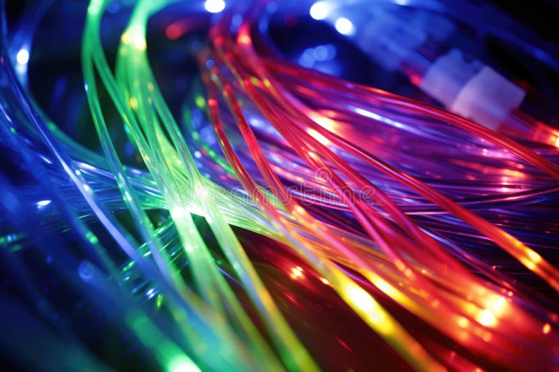 Fiber Optic Cables with Light Effects Stock Illustration - Illustration ...