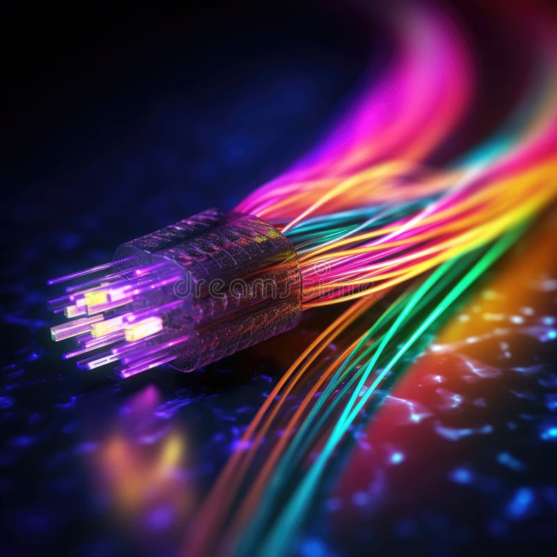 Fiber Optic Cables with Luminous Terminations. Concept of Fast Internet ...