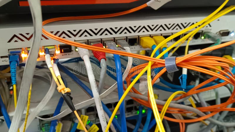 Fiber Optic Cables in Network Rack Stock Photo - Image of modem, high ...