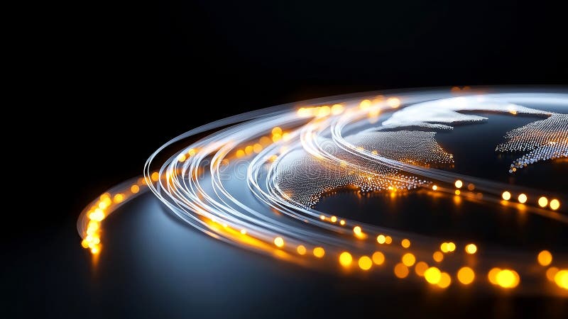 Fiber Optic Cables Orbiting a Digital World Globe, Representing Global ...