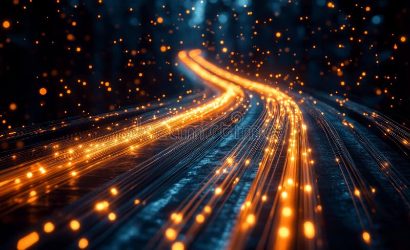 Fiber Optic Cables Radiating Bursts of Blue and Gold Light Stock Image ...