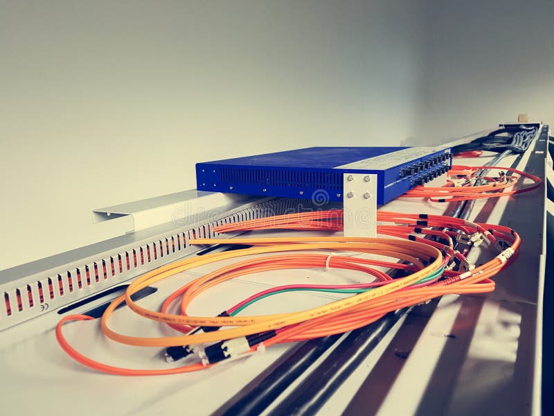 Fiber Optic Cables Running from a Switch. Stock Image - Image of ...