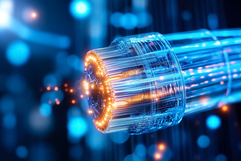 Fiber Optic Cables Shine with Vibrant Blue Light, Highlighting Modern ...