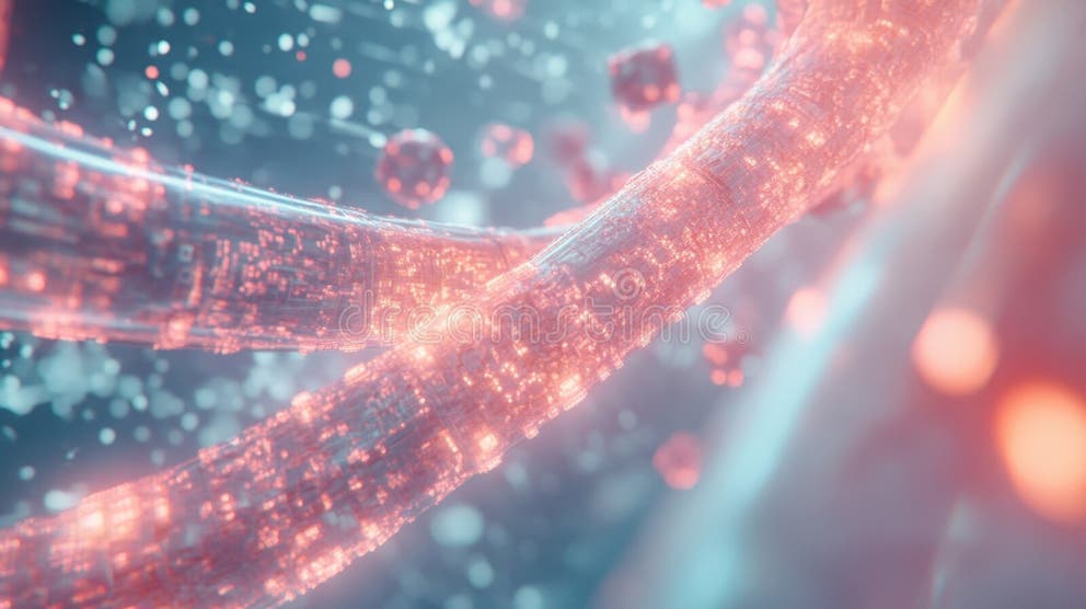 Fiber Optic Cables Transferring Data with Futuristic Red and Blue ...