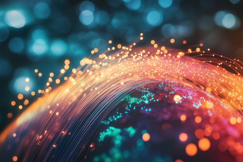 Fiber Optic Cables Transmitting Data Around the World, Creating Global ...