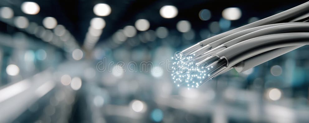 Fiber Optic Cables Transmitting Data in a Dynamic, Illuminated ...