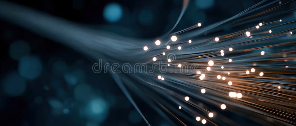 Fiber Optic Cables Transmitting Data with Glowing Light Points in a ...
