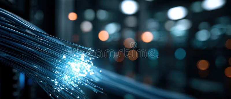 Fiber Optic Cables Transmitting Data with Glowing Light, Representing ...
