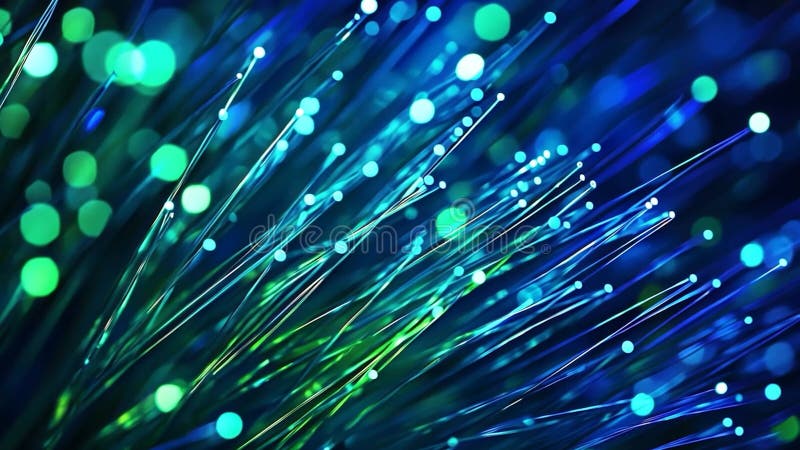 Fiber Optic Cables Transmitting Data with Glowing Strands and a Blurry ...