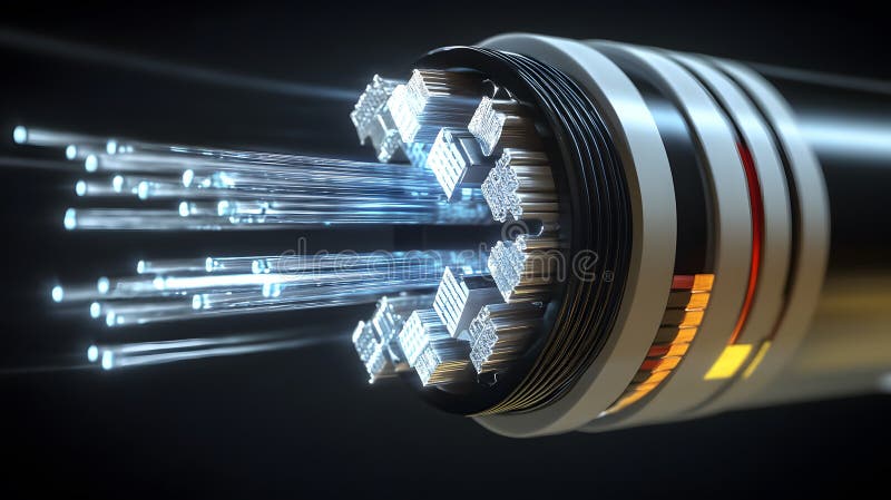 Fiber Optic Cables with Visible Optics Components, Illustrating the ...