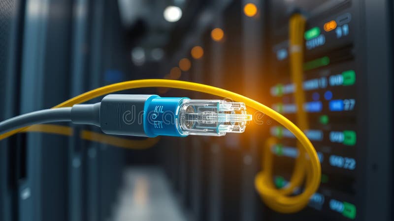 Fiber Optic Connector Interface in a Data Center Server Rack HighTech ...