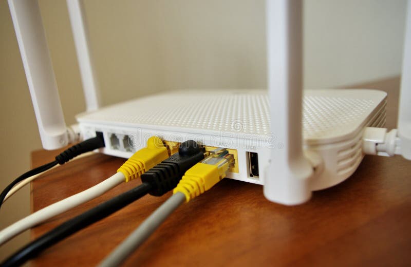 Fiber Optic Internet. Network Cables Connected To a Router, Speed Test ...