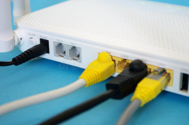 Network Router with Ethernet Cable Close Up, Fiber Optic Internet ...