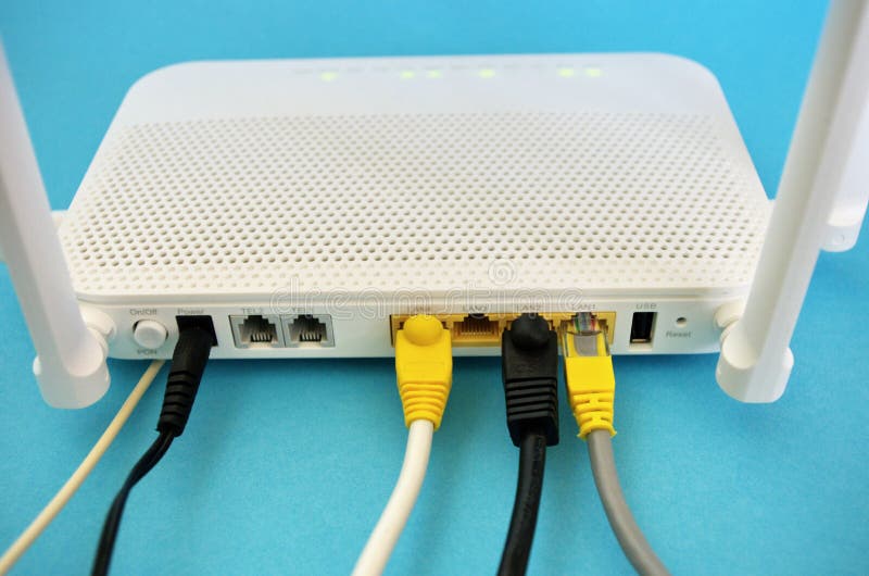 Network Router with Ethernet Cable Close Up, Fiber Optic Internet ... Network Router with Ethernet Cable Close Up, Fiber Optic Internet ...
